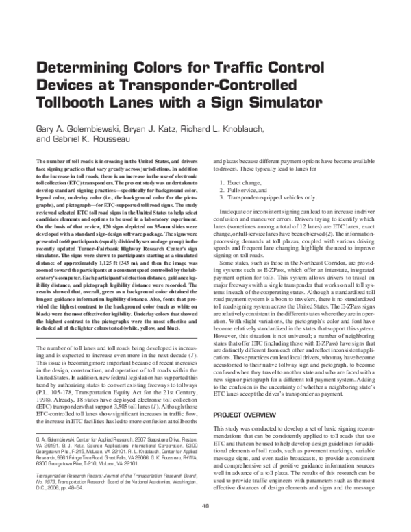 (PDF) Determining Colors for Traffic Control Devices at Transponder ...