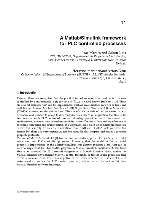 (PDF) A Matlab/Simulink framework for PLC controlled processes