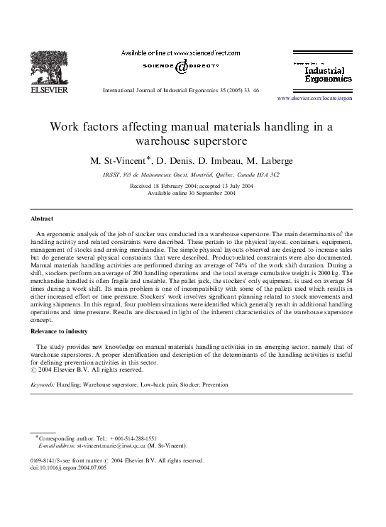 (PDF) Work factors affecting manual materials handling in a warehouse ...