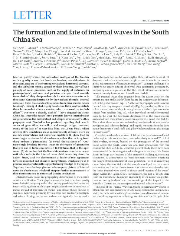 (PDF) The formation and fate of internal waves in the South China Sea