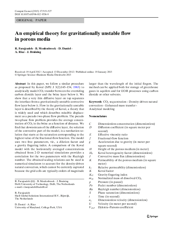 Pdf Numerical Simulation Of Density Driven Natural Convection In Porous Media With Application