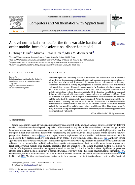 Pdf A Novel Numerical Method For The Time Variable Fractional Order