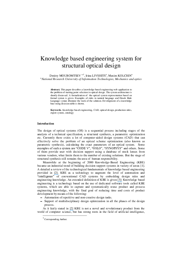 (PDF) Knowledge based engineering system for structural optical design