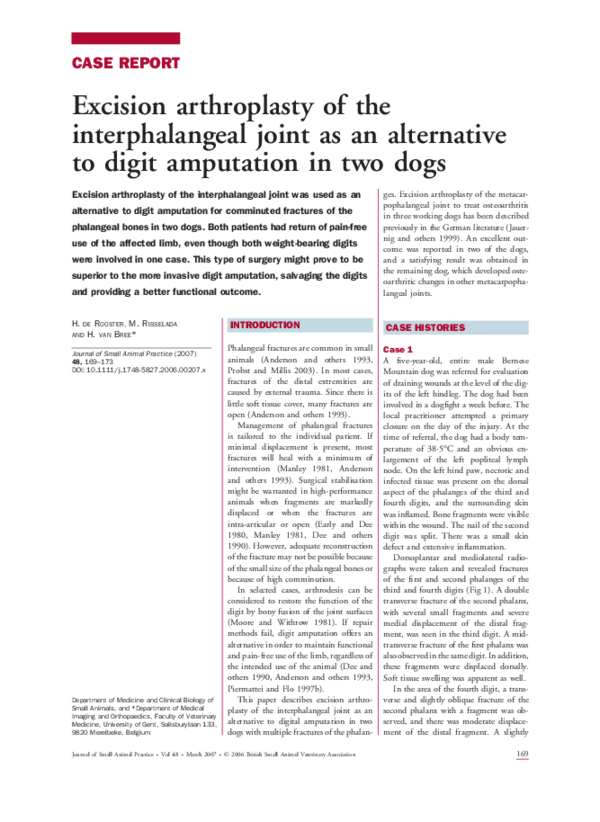 (PDF) Excision arthroplasty of the interphalangeal joint as an ...