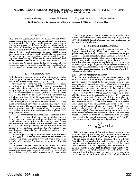 Pdf Microphone Array Based Speech Recognition With Different Talker Array Positions