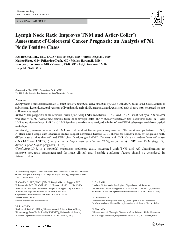 (PDF) Lymph Node Ratio Improves TNM and Astler-Coller’s Assessment of ...