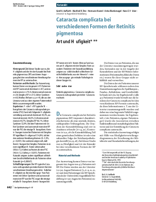 (PDF) Cataracta complicata bei verschiedenen Formen der Retinitis ...