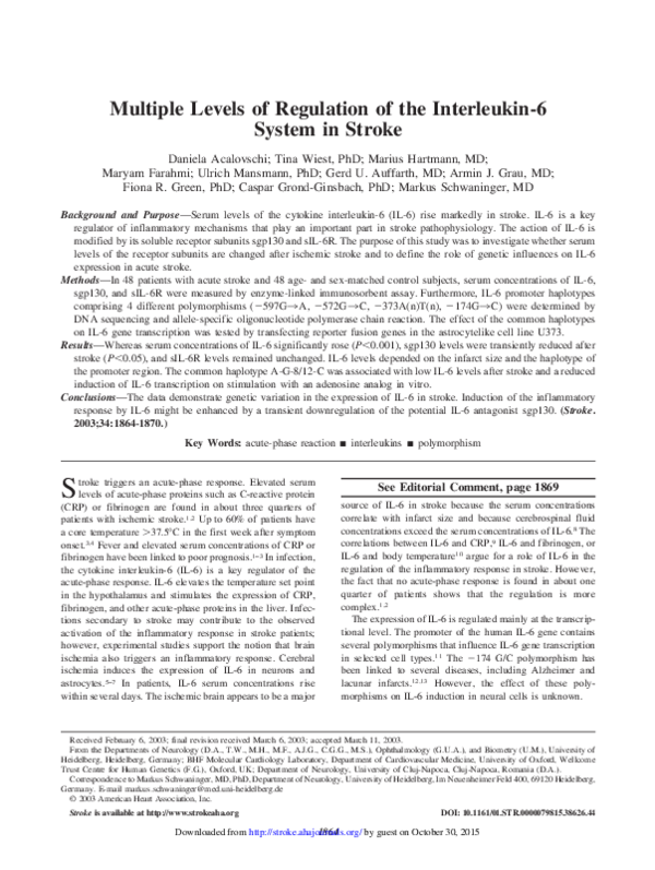 (PDF) Multiple Levels of Regulation of the Interleukin-6 System in Stroke
