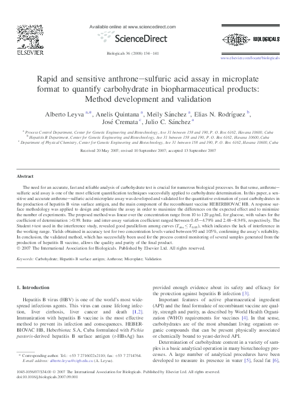 (PDF) Rapid and sensitive anthrone–sulfuric acid assay in microplate ...