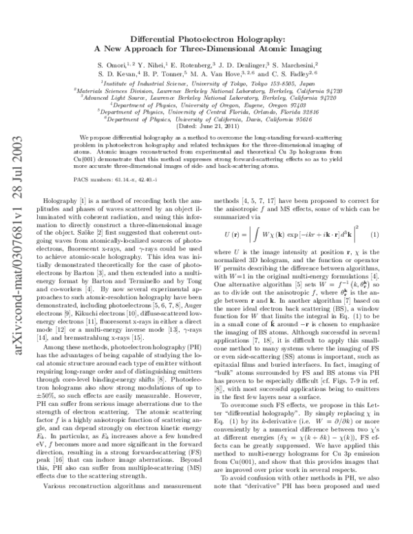 (PDF) Differential Photoelectron Holography: A New Approach for Three-Dimensional Atomic Imaging