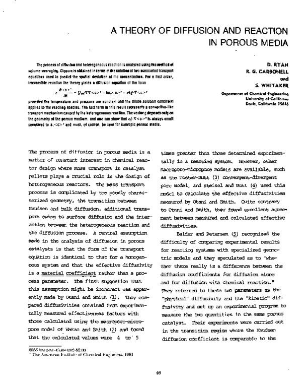(PDF) A Theory of Diffusion and Reaction in Porous Media