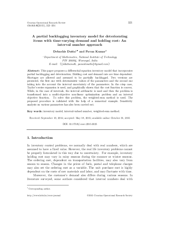 Pdf A Partial Backlogging Inventory Model For Deteriorating Items With Time Varying Demand And