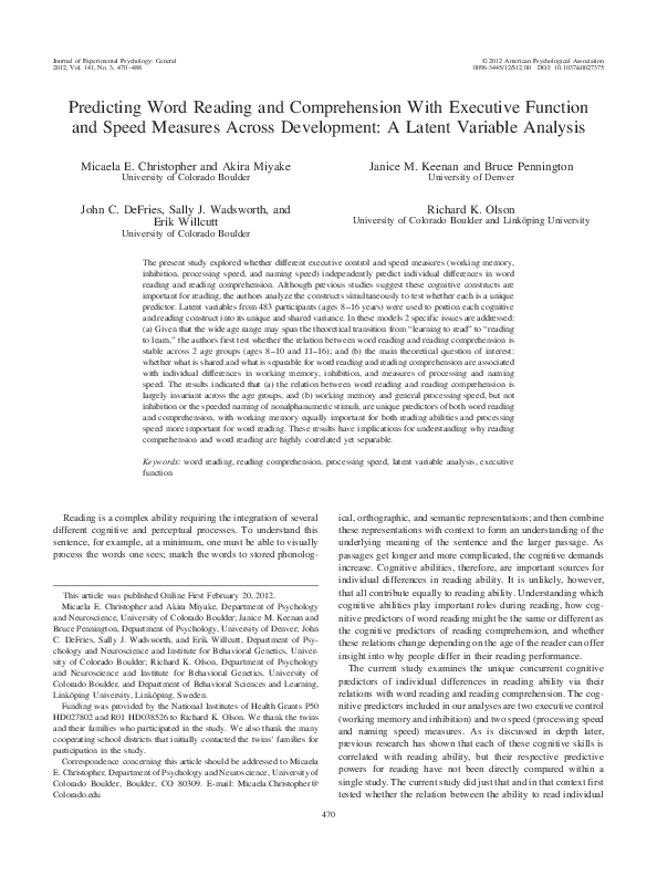 (PDF) Predicting word reading and comprehension with executive function and speed measures ...