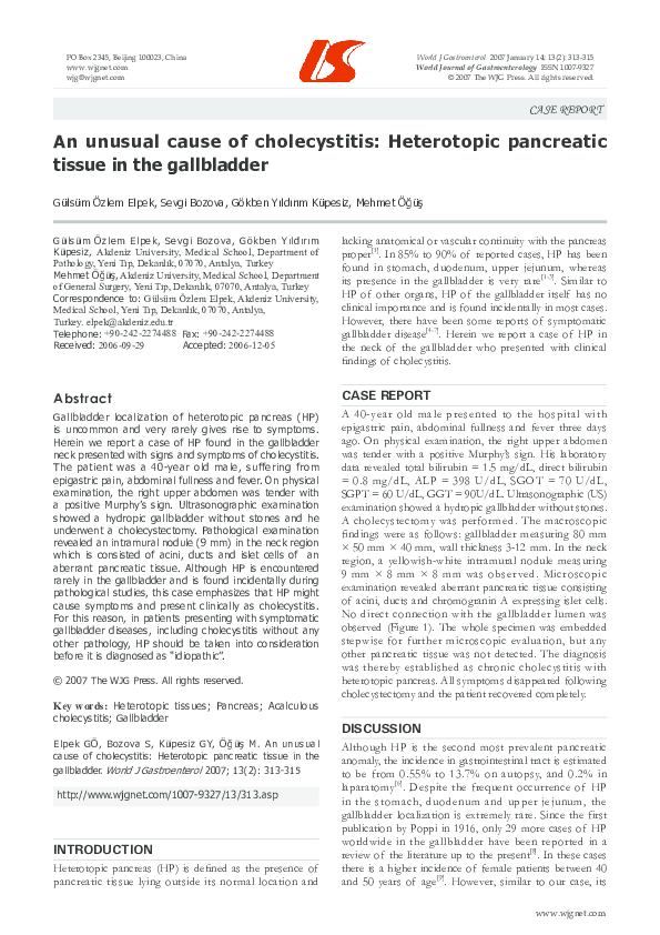 (PDF) An unusual cause of cholecystitis: heterotopic pancreatic tissue in the gallbladder