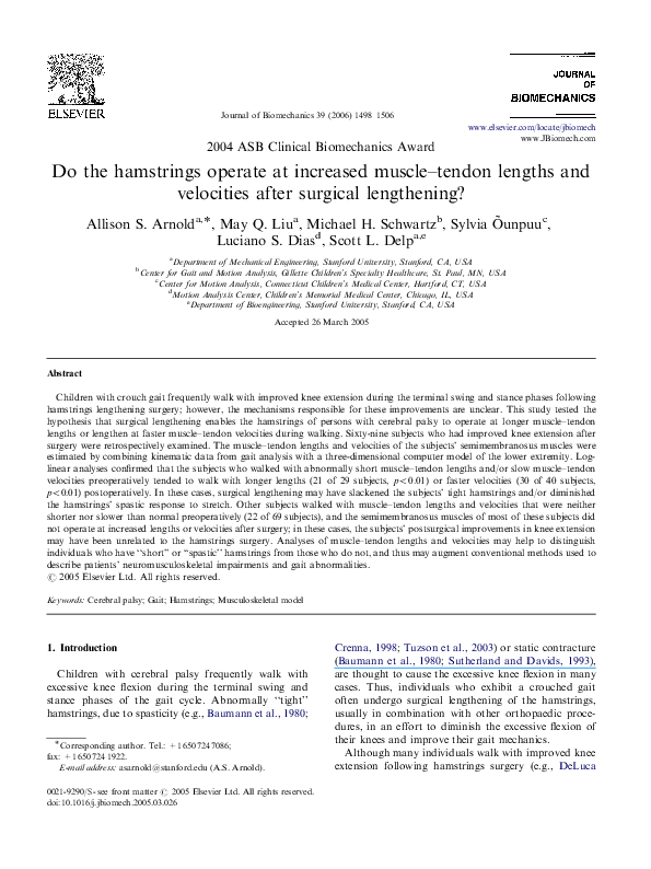 (PDF) Do the hamstrings operate at increased muscle–tendon lengths and ...