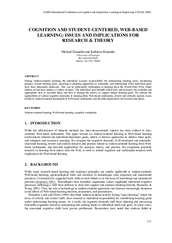 (PDF) Cognition and Student-Centered, Web-Based Learning: Issues and Implications for Research ...