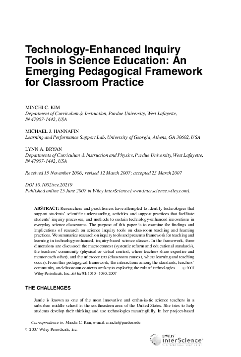 (PDF) Technology-enhanced inquiry tools in science education: An ...