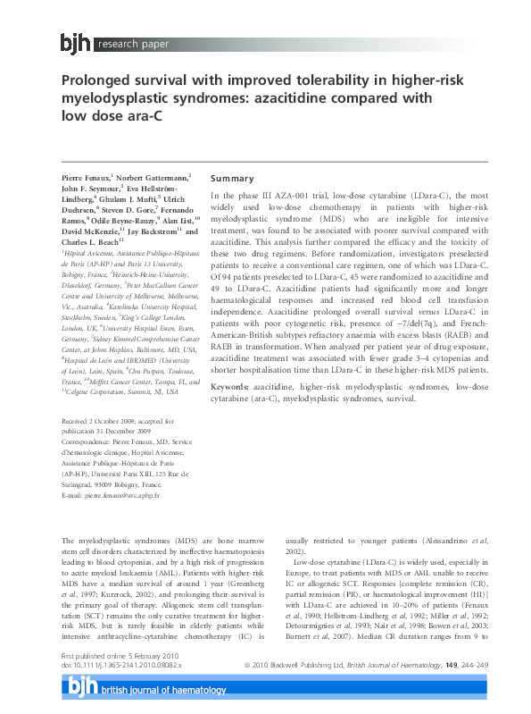 (PDF) Prolonged survival with improved tolerability in higher-risk ...