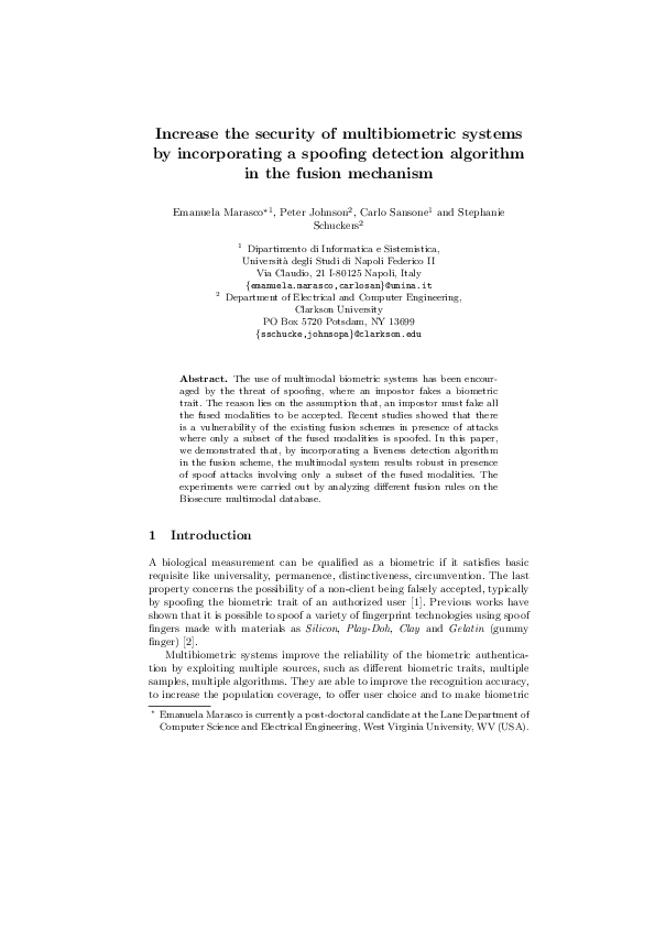 (PDF) Increase the security of multibiometric systems by incorporating a spoofing detection ...