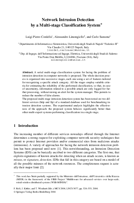 (PDF) Network Intrusion Detection by a Multi-stage Classification System
