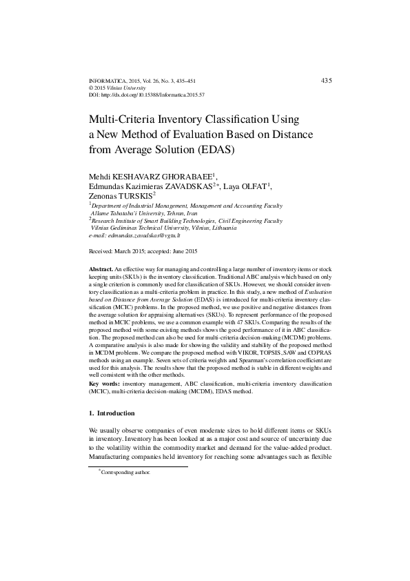 (PDF) Multi-Criteria Inventory Classification Using a New Method of Evaluation Based on Distance ...