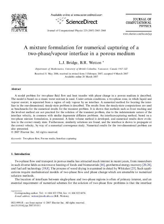 (PDF) A mixture formulation for numerical capturing of a two-phase ...