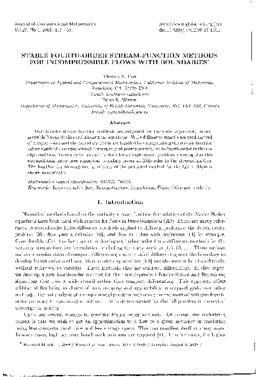 (PDF) Stable Fourth Order Stream-Function Methods for Incompressible ...