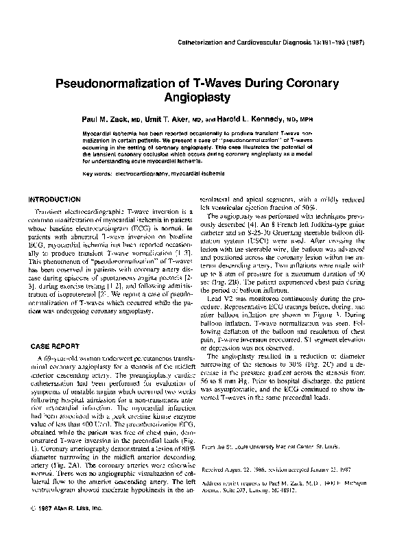 (PDF) Pseudonormalization of T-waves during coronary angioplasty