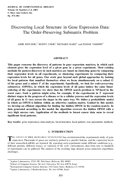 Discovering Local Structure in Gene Expression Data: The Order-Preserving Submatrix Problem