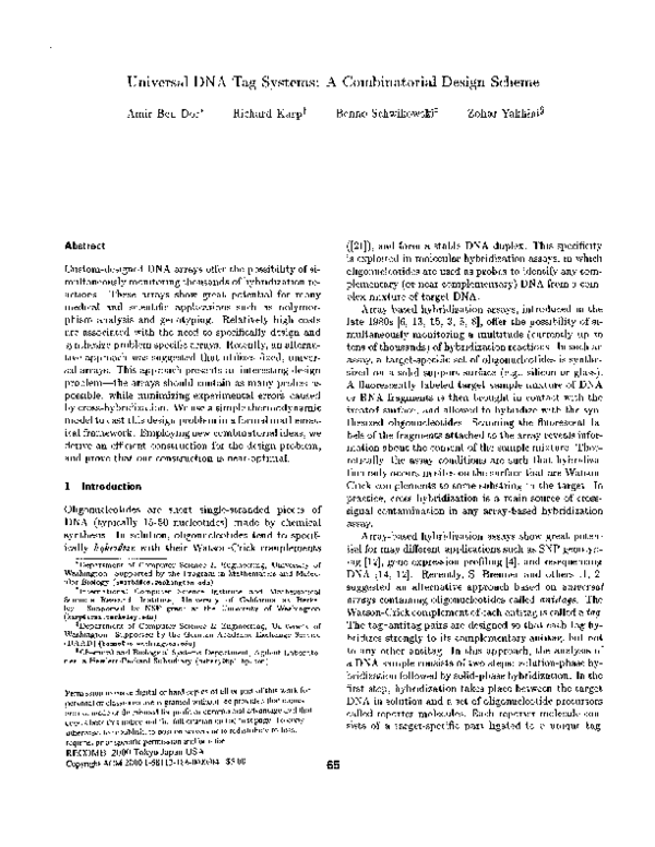 (PDF) Universal DNA Tag Systems: A Combinatorial Design Scheme