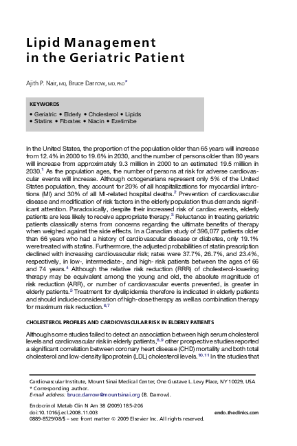 (PDF) Lipid Management in the Geriatric Patient