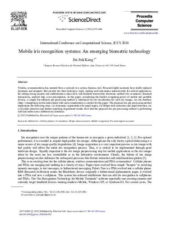 Pdf Mobile Iris Recognition Systems An Emerging Biometric Technology