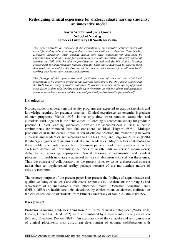 (PDF) Redesigning clinical experience for undergraduate nursing students: an innovative model