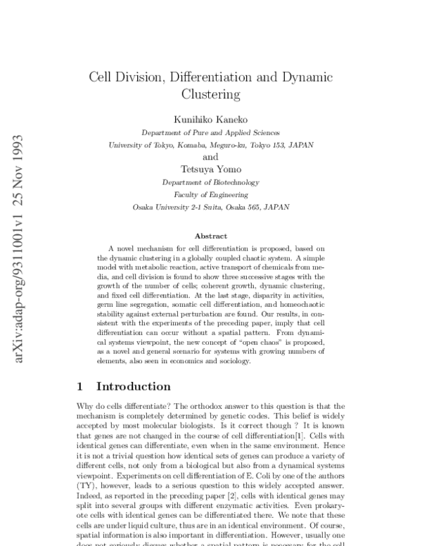 (PDF) Cell division, differentiation and dynamic clustering