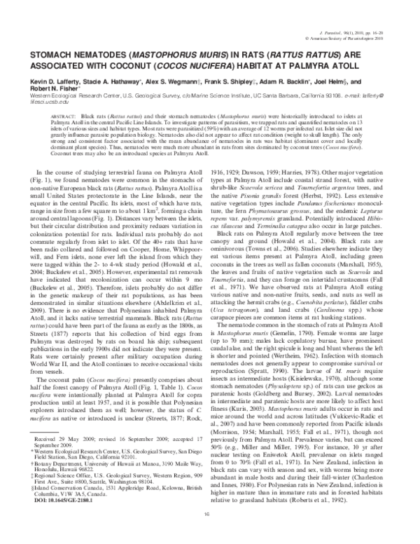 (PDF) Stomach Nematodes (Mastophorus muris) in Rats (Rattus rattus) Are ...