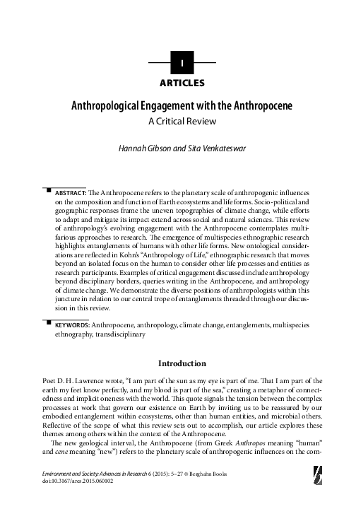 (PDF) Anthropological Engagement with the Anthropocene: A Critical Review