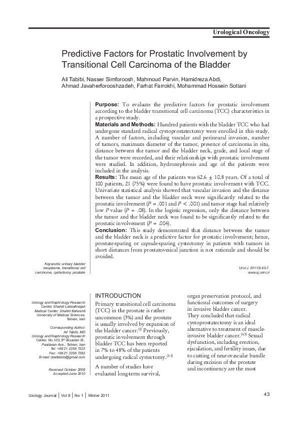 (PDF) Predictive factors for prostatic involvement by transitional cell ...