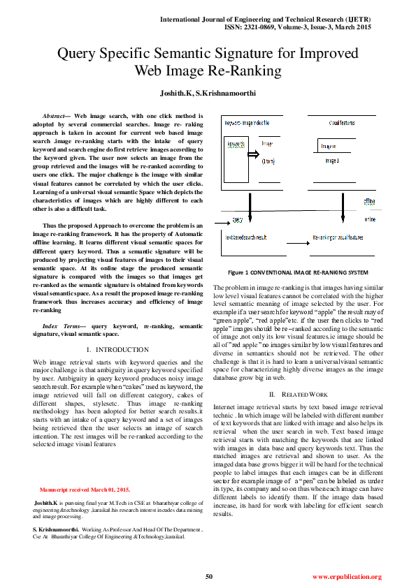 Pdf Query Specific Semantic Signature For Improved Web Image Re Ranking