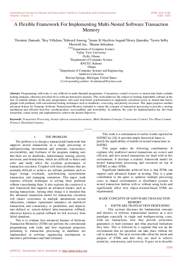 (PDF) A Flexible Framework For Implementing Multi-Nested Software Transaction Memory