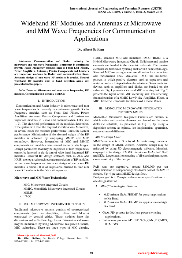 (PDF) Wideband RF Modules and Antennas at Microwave and MM Wave ...