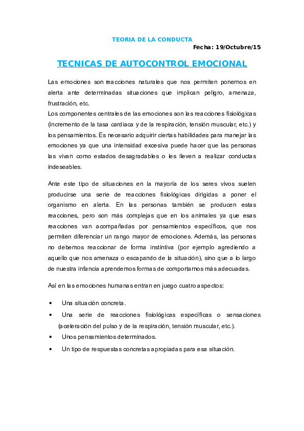 (DOC) Tecnicas de autocontrol emocional