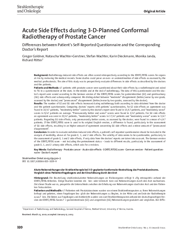 (PDF) Acute Side Effects during 3-D-Planned Conformal Radiotherapy of ...