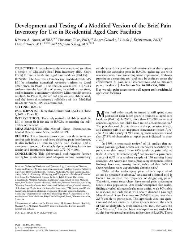 (PDF) Development and Testing of a Modified Version of the Brief Pain ...