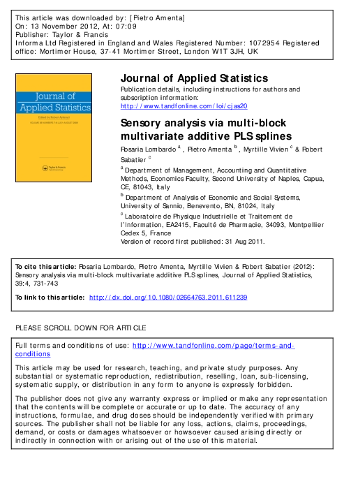 (PDF) Sensory analysis via multi-block multivariate additive PLS splines
