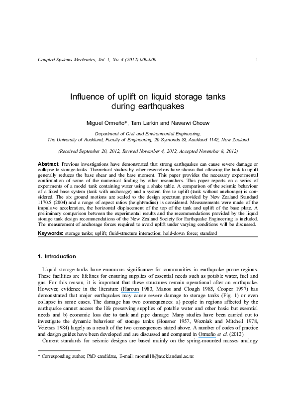 (PDF) Influence of uplift on liquid storage tanks during earthquakes