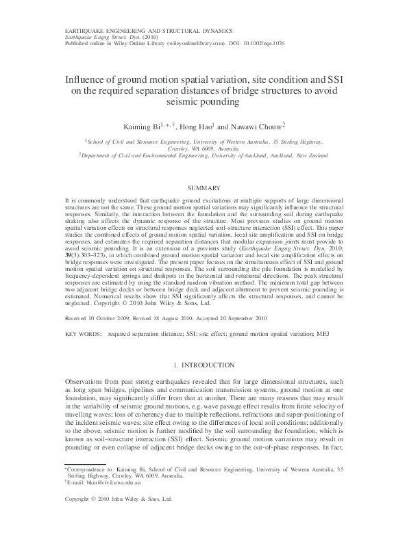(PDF) Influence of ground motion spatial variation, site condition and SSI on the required ...