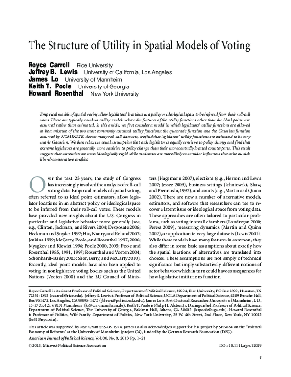 (PDF) The Structure of Utility in Spatial Models of Voting