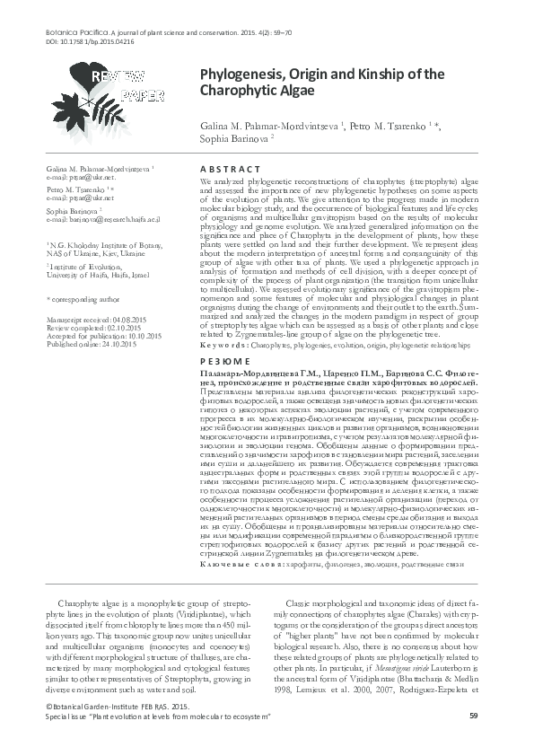(PDF) Phylogenesis, Origin and Kinship of the Charophytic Algae