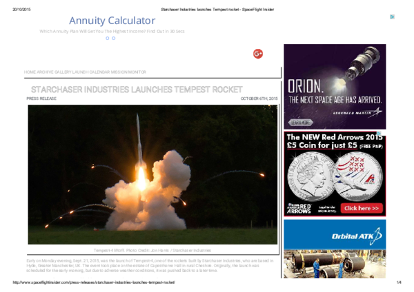 (PDF) Launch of Starchaser Industries Rocket, Tempest