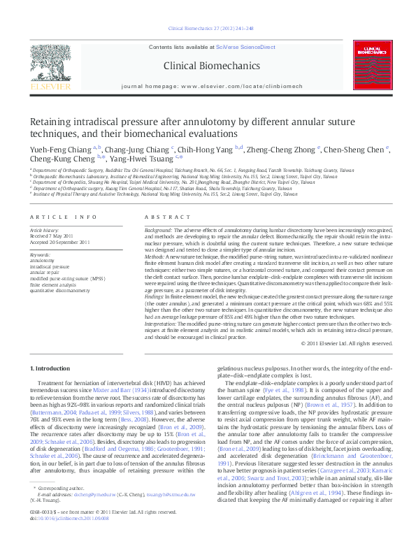 (PDF) Retaining intradiscal pressure after annulotomy by different ...